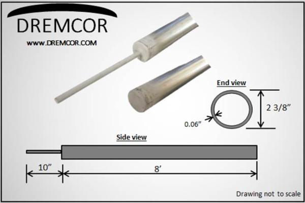 Pole tent 8' long galvanized side pole - Dremcor